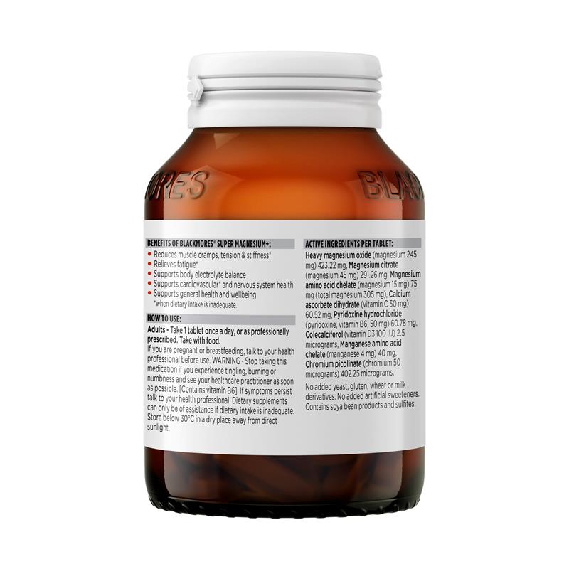 Blackmores Super Magnesium+ Plus 100 เม็ด บรรเทาอาการปวดเมื่อย ขาชาและ ...